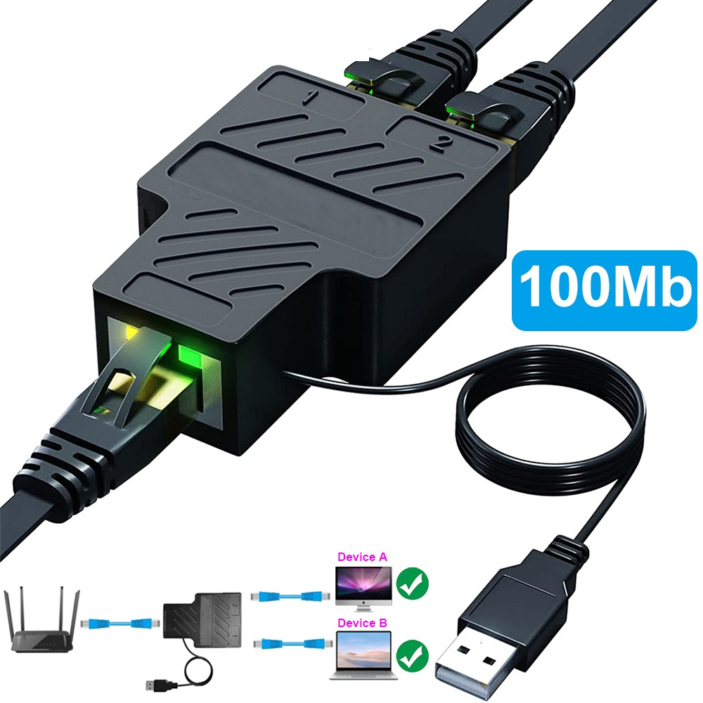 100M RJ45 Splitter 1 to 2 Ethernet Adapter Internet Network Cable ...