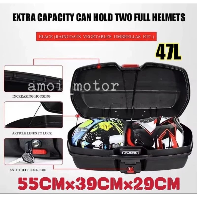 GSB 37L 47L Top Box lock Motorcycle Box Storage Extra Trunk Waterproof ...