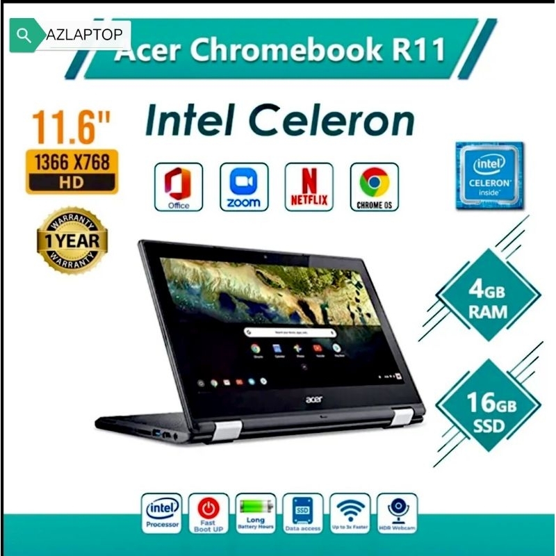 Acer R11 CHROMEBOOK LAPTOP///RAM 4GB//SSD 16GB//TOUCHSCREEN 360° flips Quality 10/10/// GOOGLE ...
