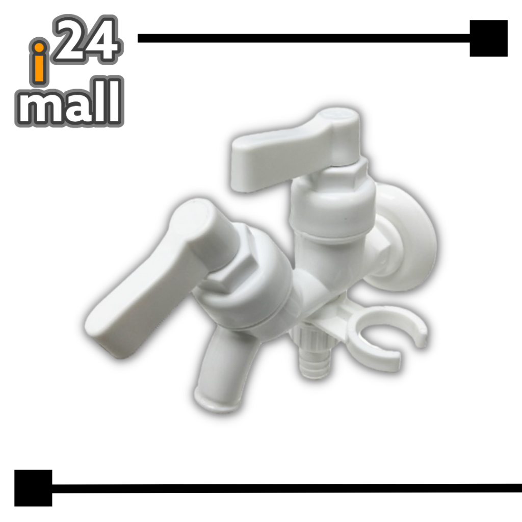 K-Brand PVC 2 Way Bib Tap With Bidet Holder Wall Mounted Twin Bib Tap ...