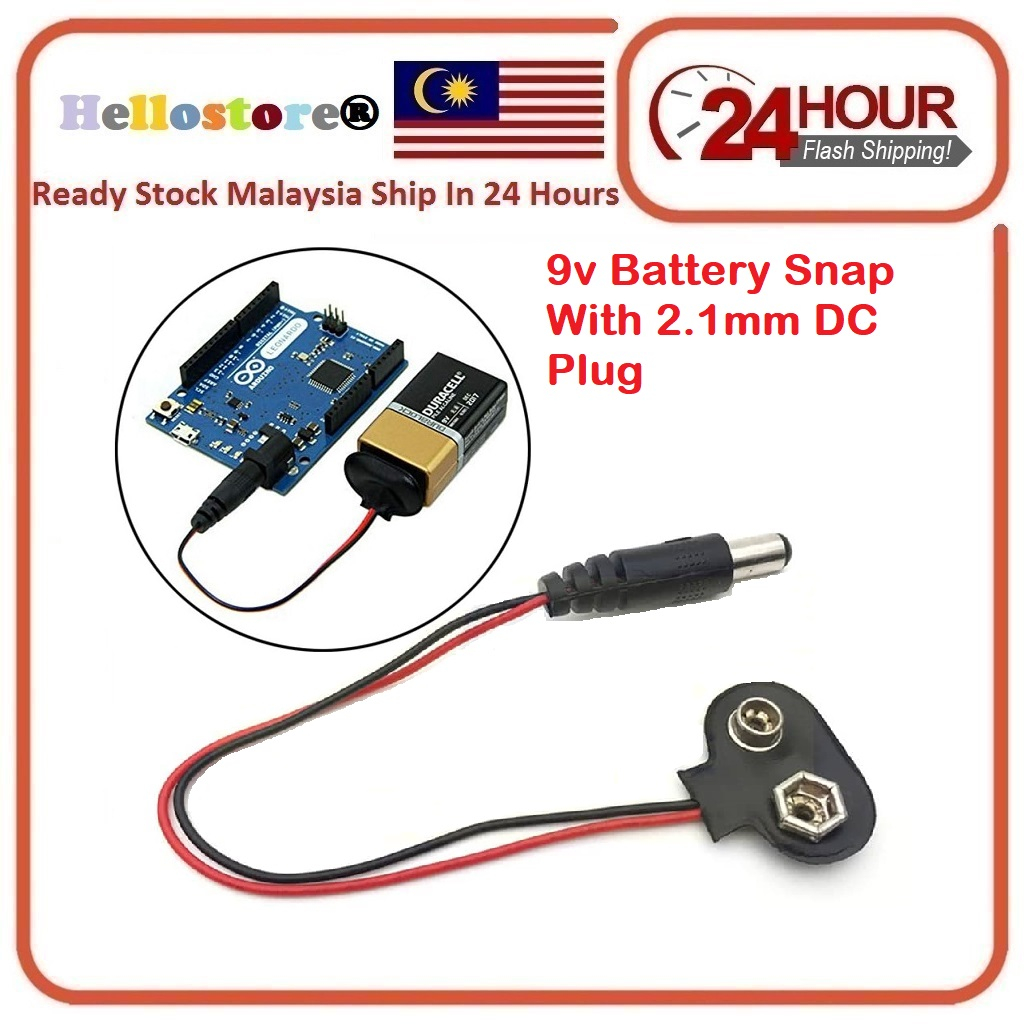 9V Battery Button Connector Battery Holder Type 2.1 x 5.5 mm Male DC ...