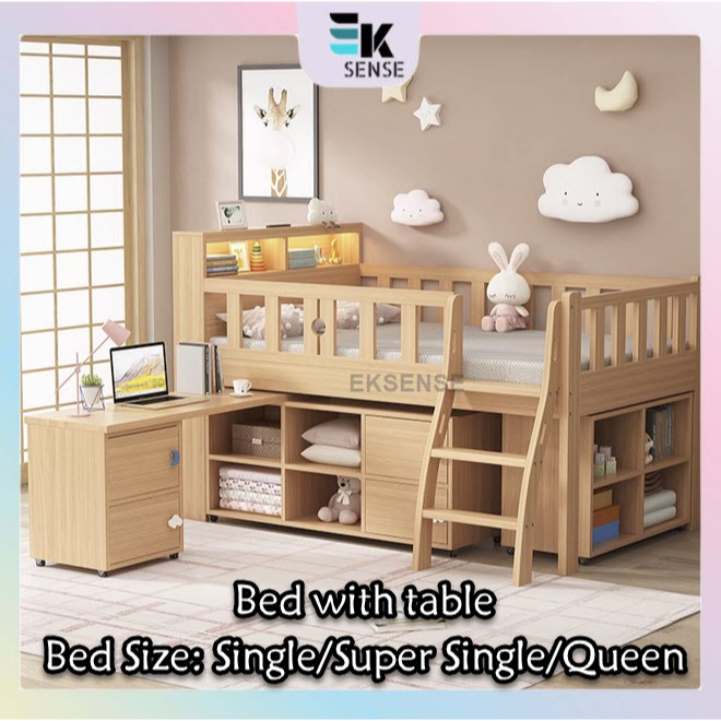 EKSENSE Solid wood Children's Bed Frame Half Height Under Bed Table ...