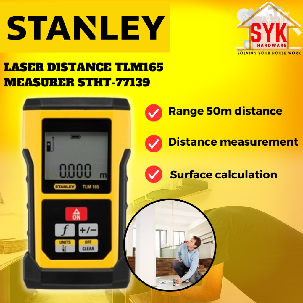 SYK Stanley STHT-77139 TLM165 Laser Distance Measure Battery 50m Ruler ...