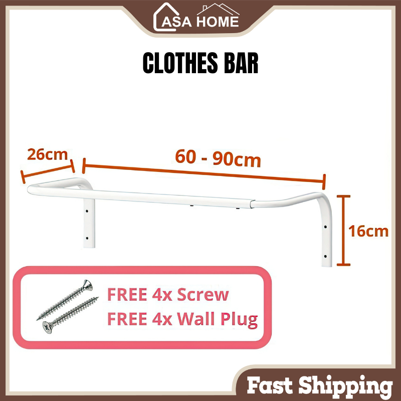 CASA Clothes Bar 120/100/80/60cm Clothes Rack Wall Hanger Penyangkut ...