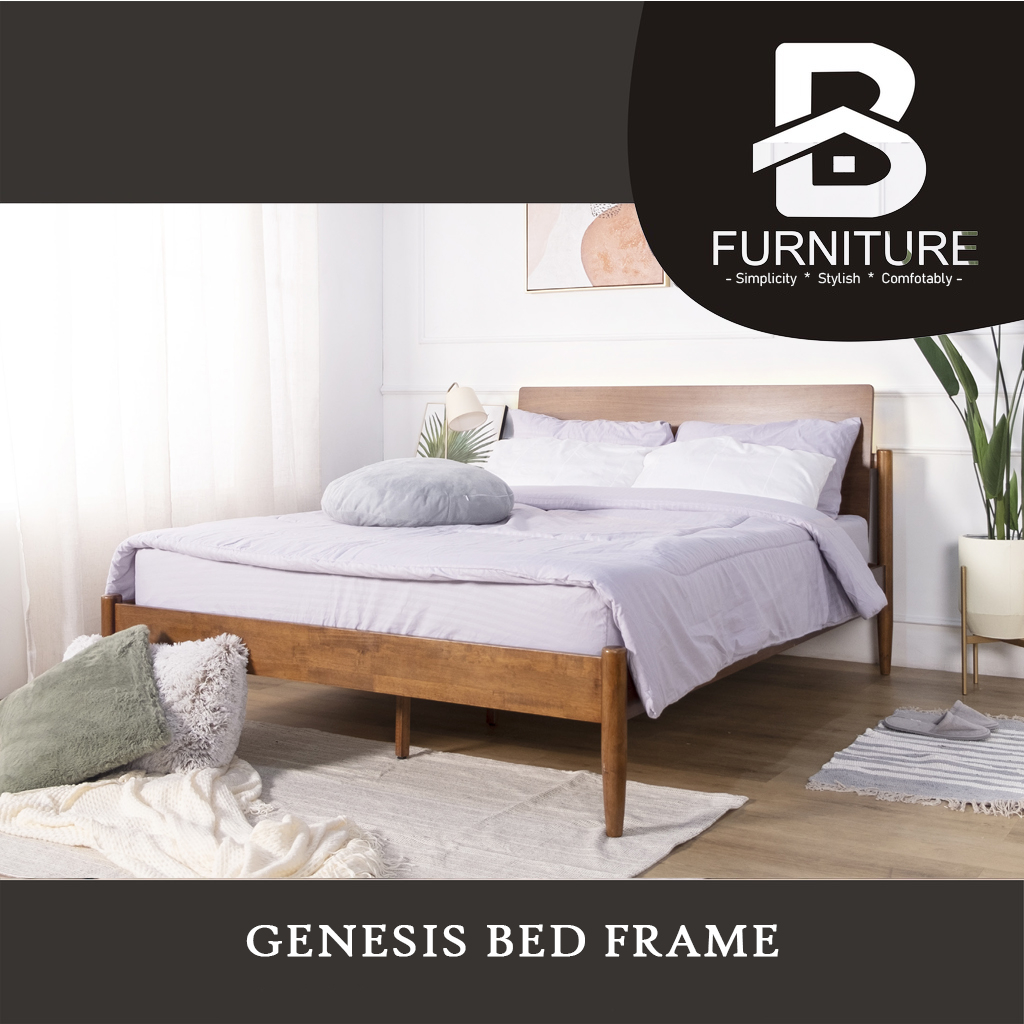 Full Solid Rubberwood/ Bed Frame with HeadBoard/ Katil Kayu Wooden Bed ...