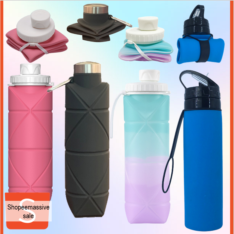 Fold Water Bottle Collapsible botol lipat Silicone Bottle Foldable 折叠水罐 ...