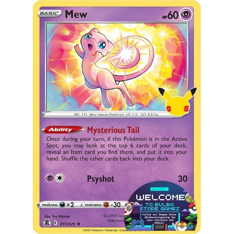 Mew 011/025 CLB Celebrations Pokémon TCG Card Game Original | Shopee ...