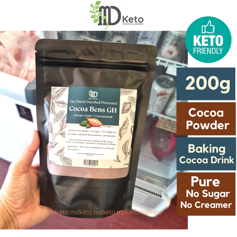 [MD Keto ] 1 x 200g - GH COCOA Powder (Best chocolate taste) Europe Grade Natural 23% high Fat ...