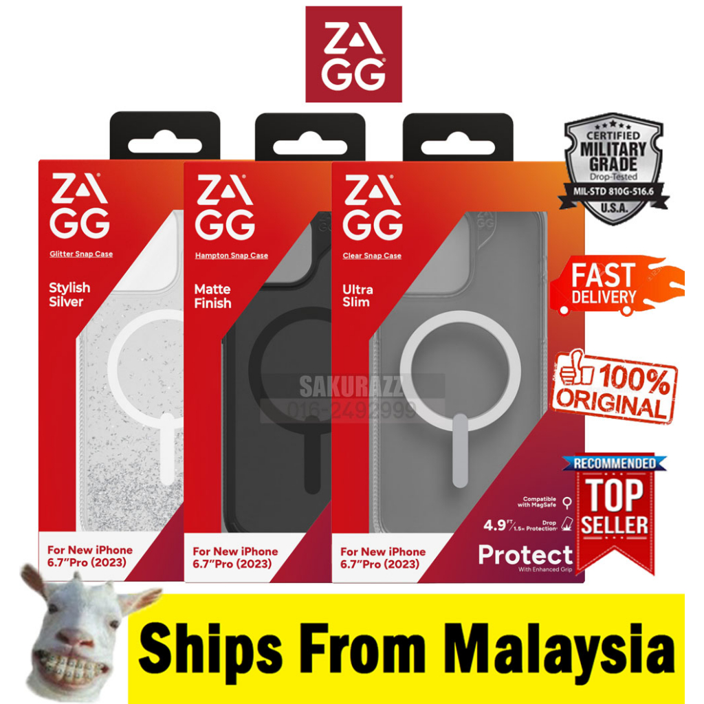 [Ori] ZAGG Essential Magnetic (Clear, Hampton, Glitter) iPhone 16 Pro ...
