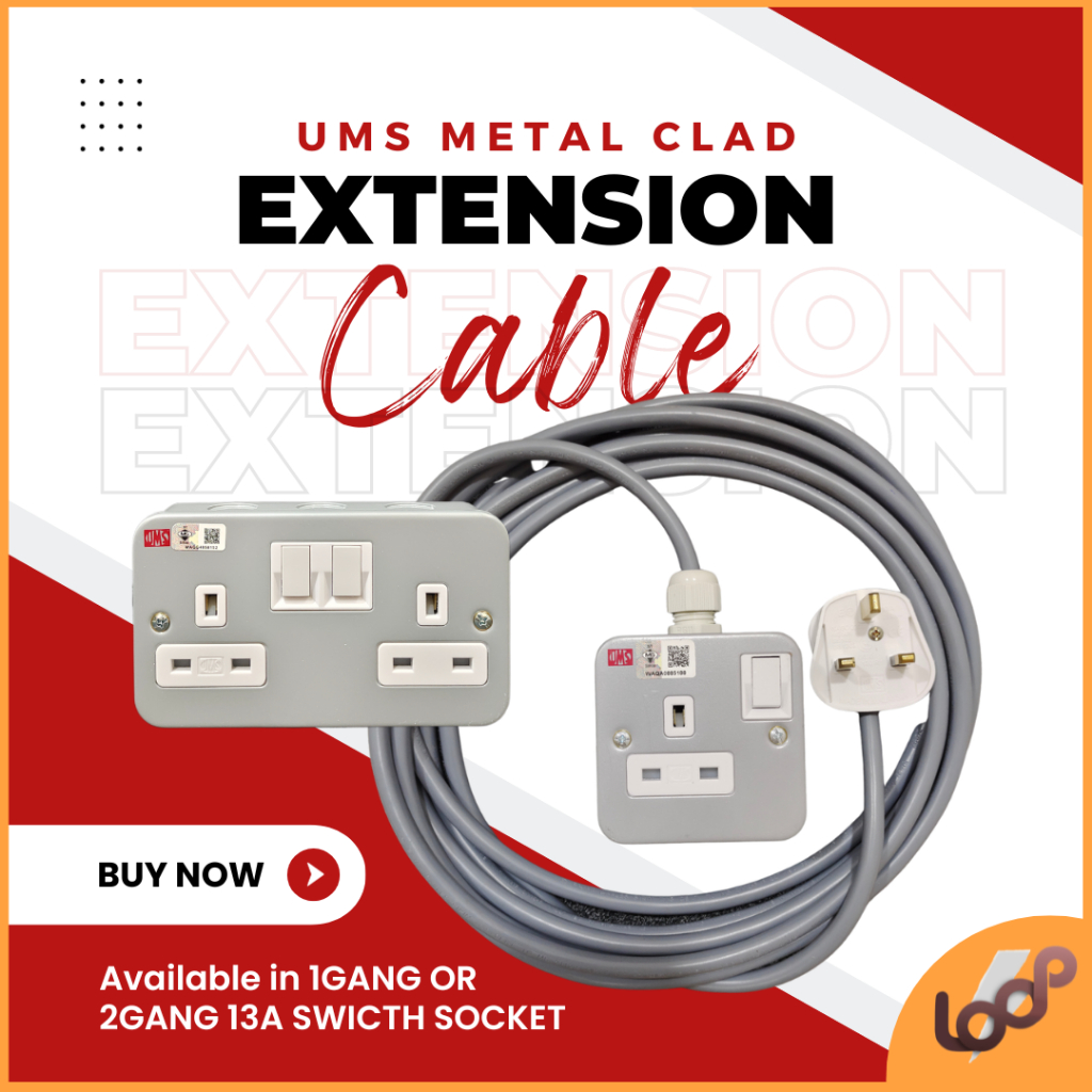 [READY STOCK] UMS EXTENSION WIRE WITH UMS METAL CLAD 13A SWITCH SOCKET ...