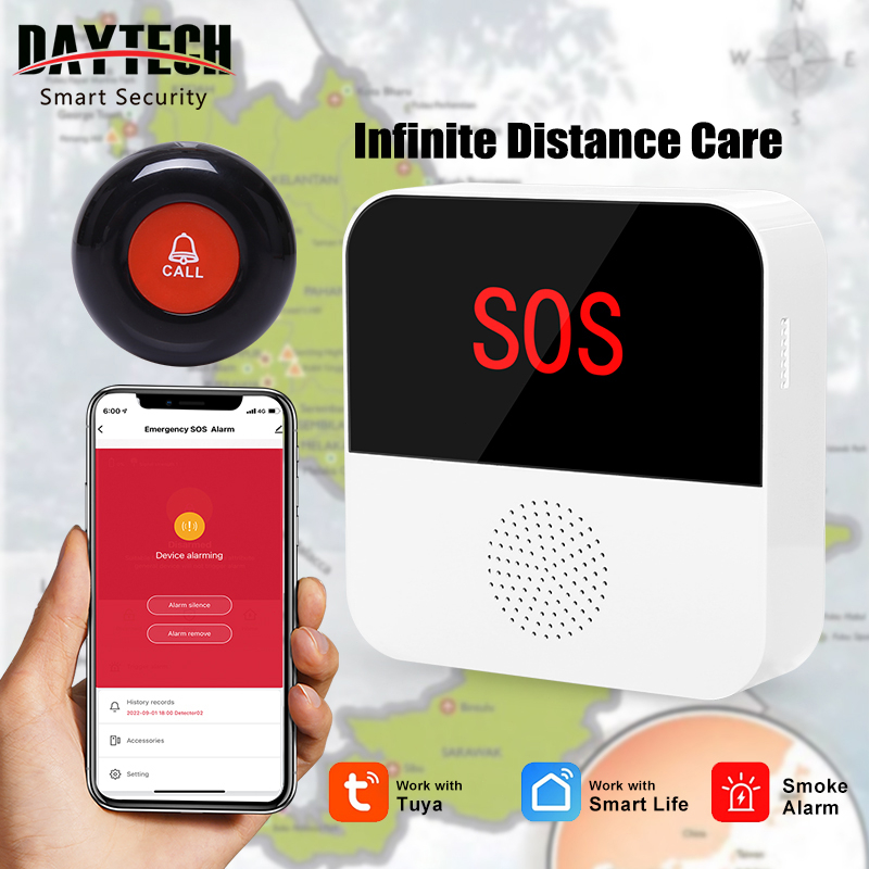 Daytech Caregiver Pager Tuya Smart APP Phone WIFI SOS Call Button for Elderly Patient Panic ...