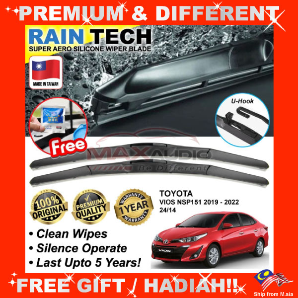 Taiwan Silicone Wiper TOYOTA VIOS NSP151 2019-2022 (24/14) RAIN-TECH RAZOR HYBRID Aerodynamic ...