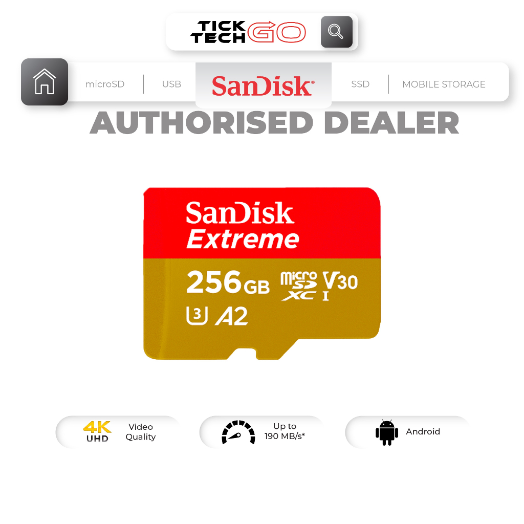 SanDisk Extreme microSD (256GB/512GB/1TB) A2 Class 10 U3 UHS-I Card MAX.190MB/s | Shopee Malaysia