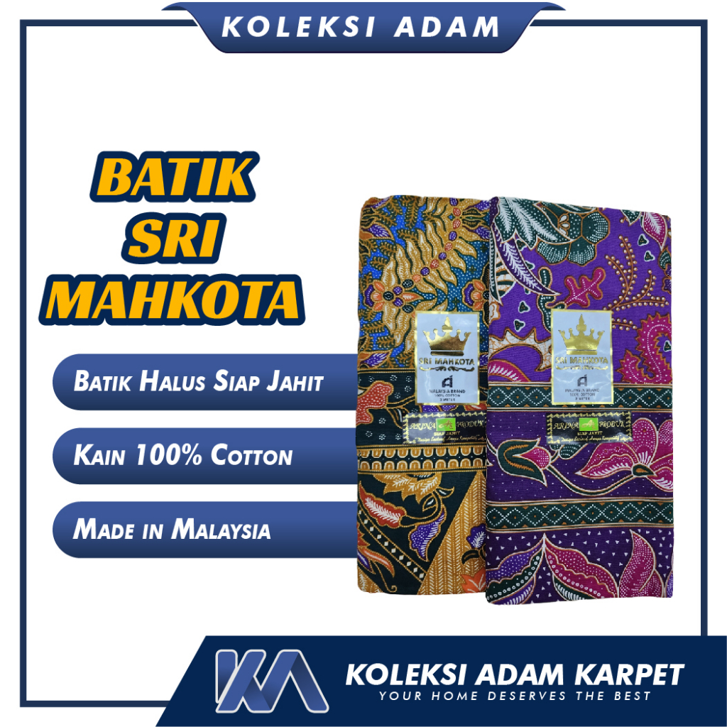 Kain Batik Sri Mahkota 2 Meter(Warna & Corak Random)Kain Batik Siap ...