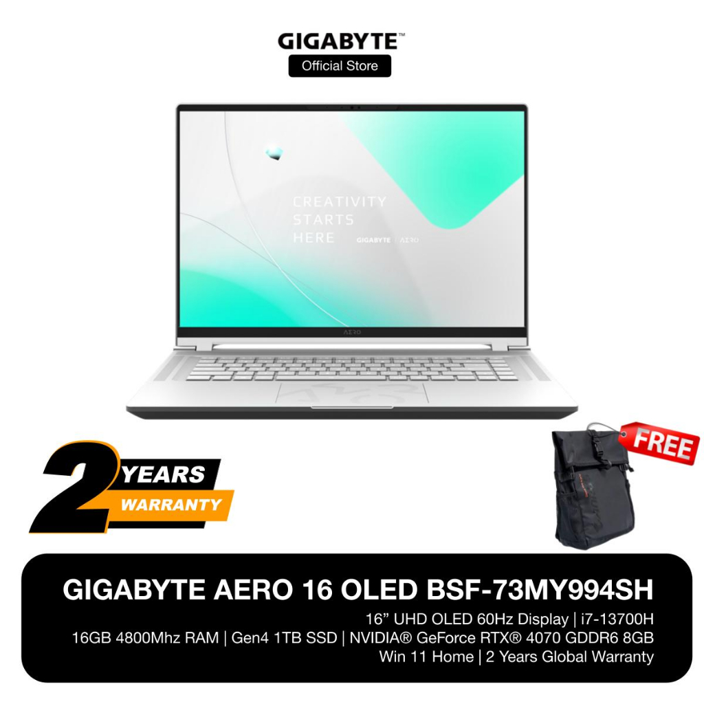 GIGABYTE Aero 16 OLED (i7-13700H/16GB DDR5 4800Mhz/1TB SSD/RTX 4070 8GB/16" UHD+ OLED/Win11Home ...