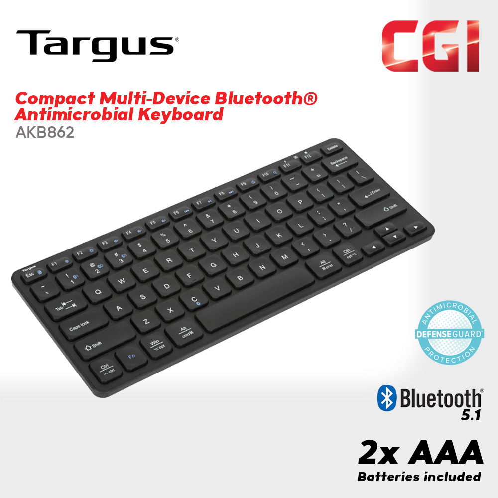 Targus AKB862 Compact Multi Device Bluetooth Antimicrobial Keyboard ...