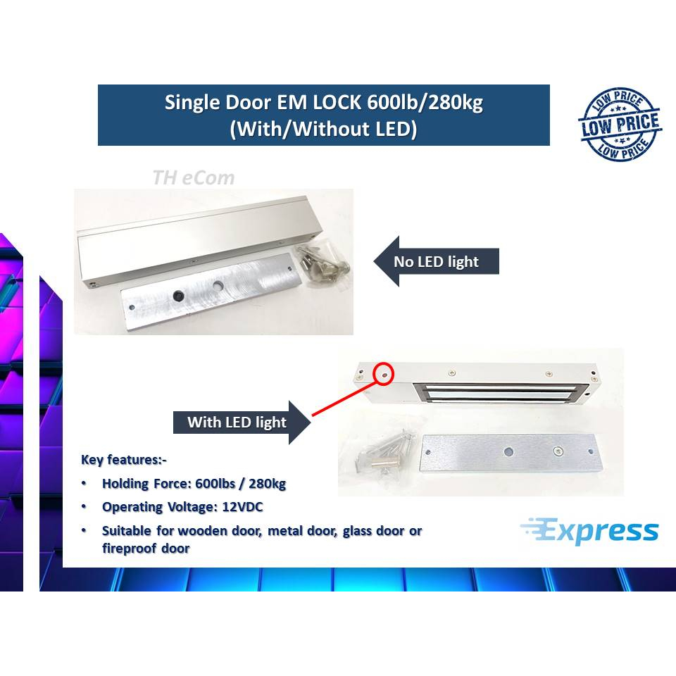 Door Access EM-Lock 600lbs / 280kg - Single Door Access Electromagnetic ...