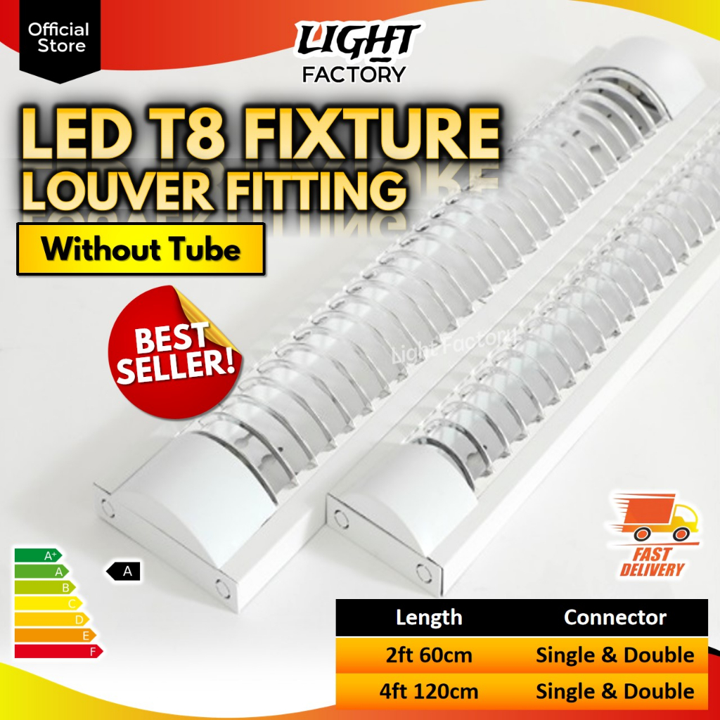 LED T8 Louver Fitting T8 Fitting Single Circuit Double Circuit Frosted Casing For T8 LED Double ...