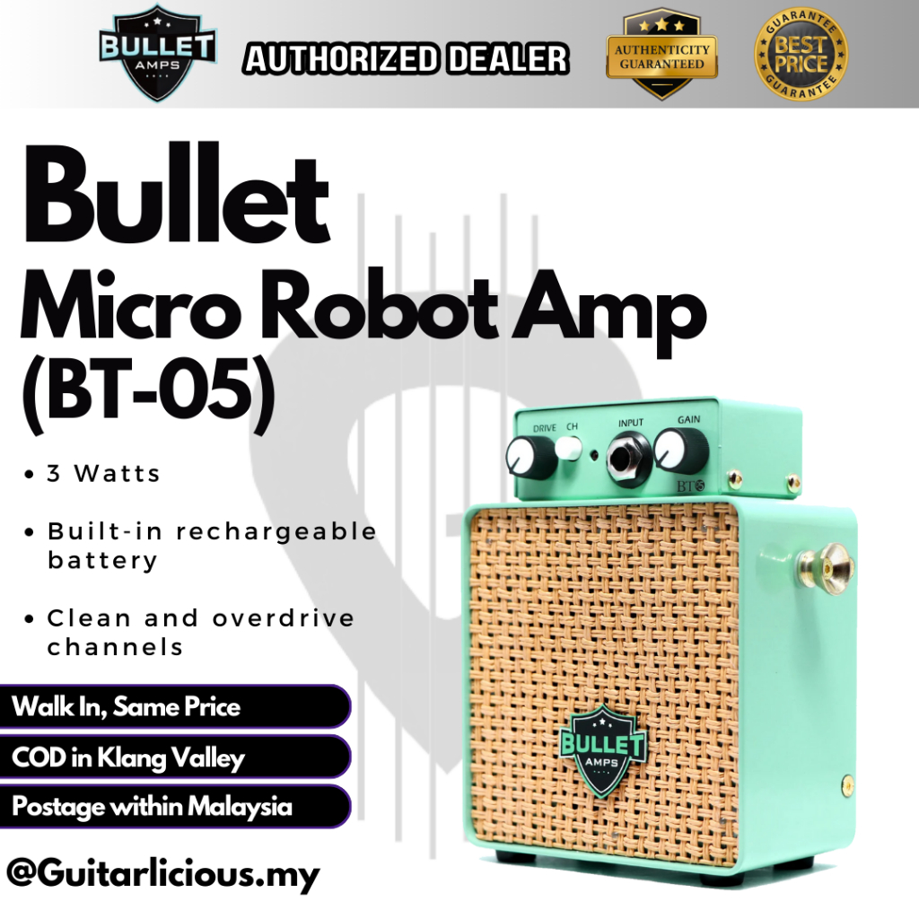 Bullet Robot Micro 5 Watts Guitar Amplifier, Green (BT-05) Mini ...