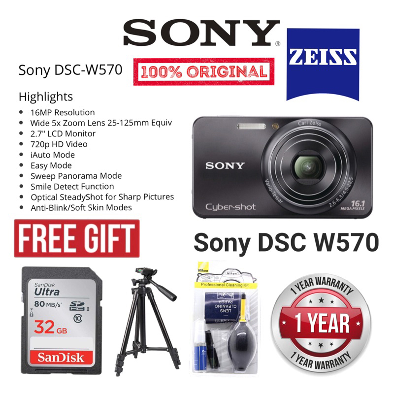Sony Cybershot DSC-W570 Zeiss Super HAD CCD Images Sensor Wide Angle ...