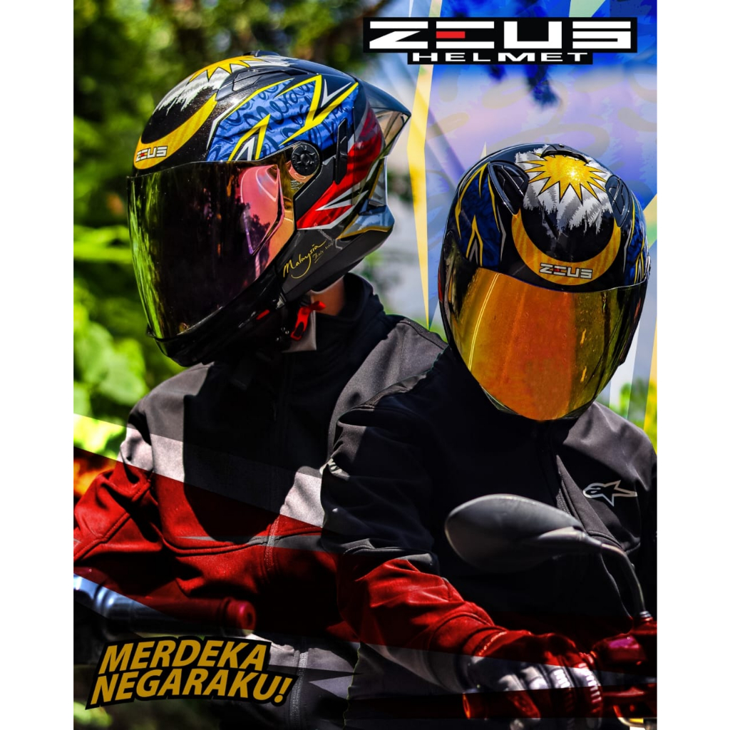 Helmet Zeus ZS613 66th Merdeka Limited Edition FOC GOLD VISOR, SPOILER ...