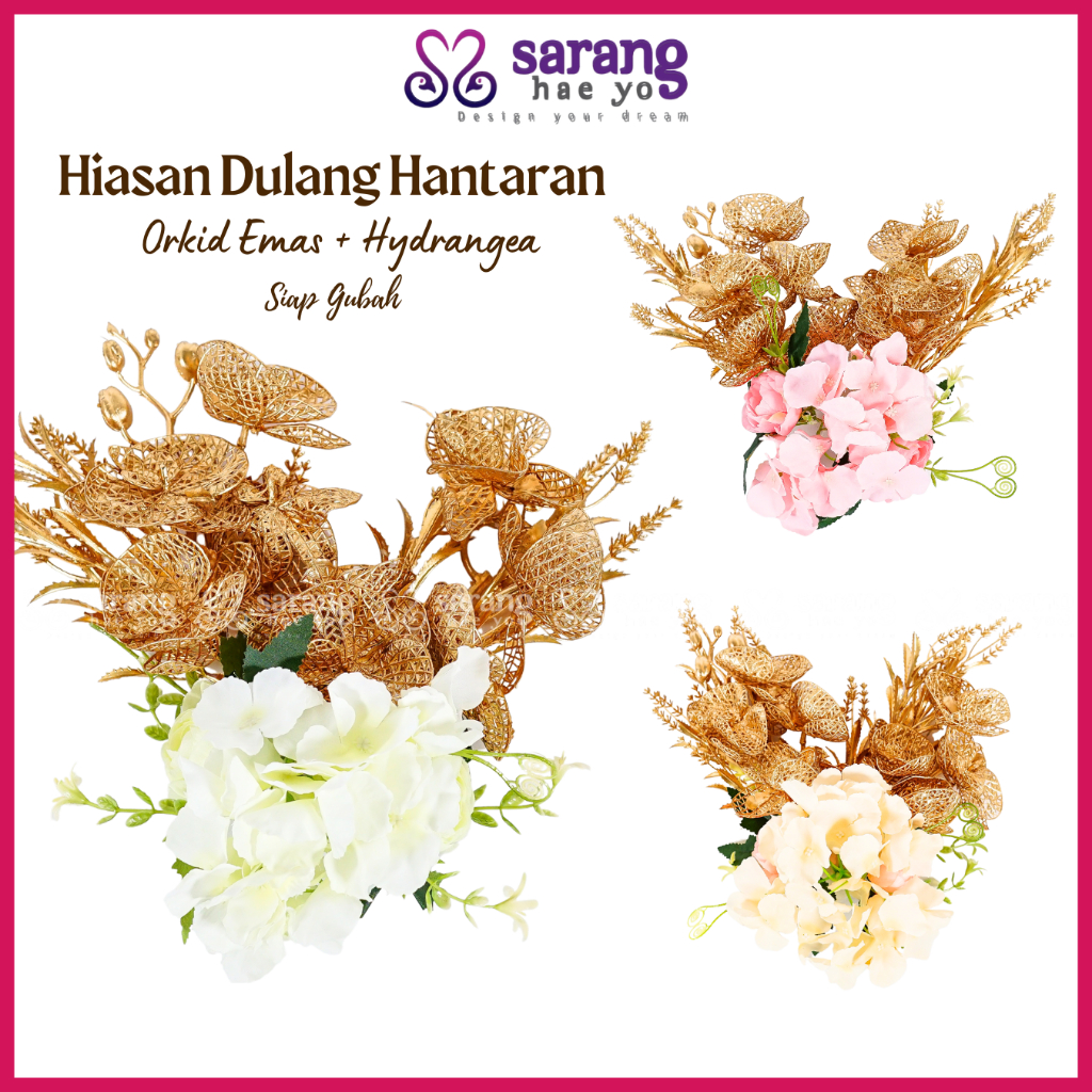 Hiasan Bunga Orkid Emas Hydrangea Dulang Hantaran Siap Gubah Readymade ...