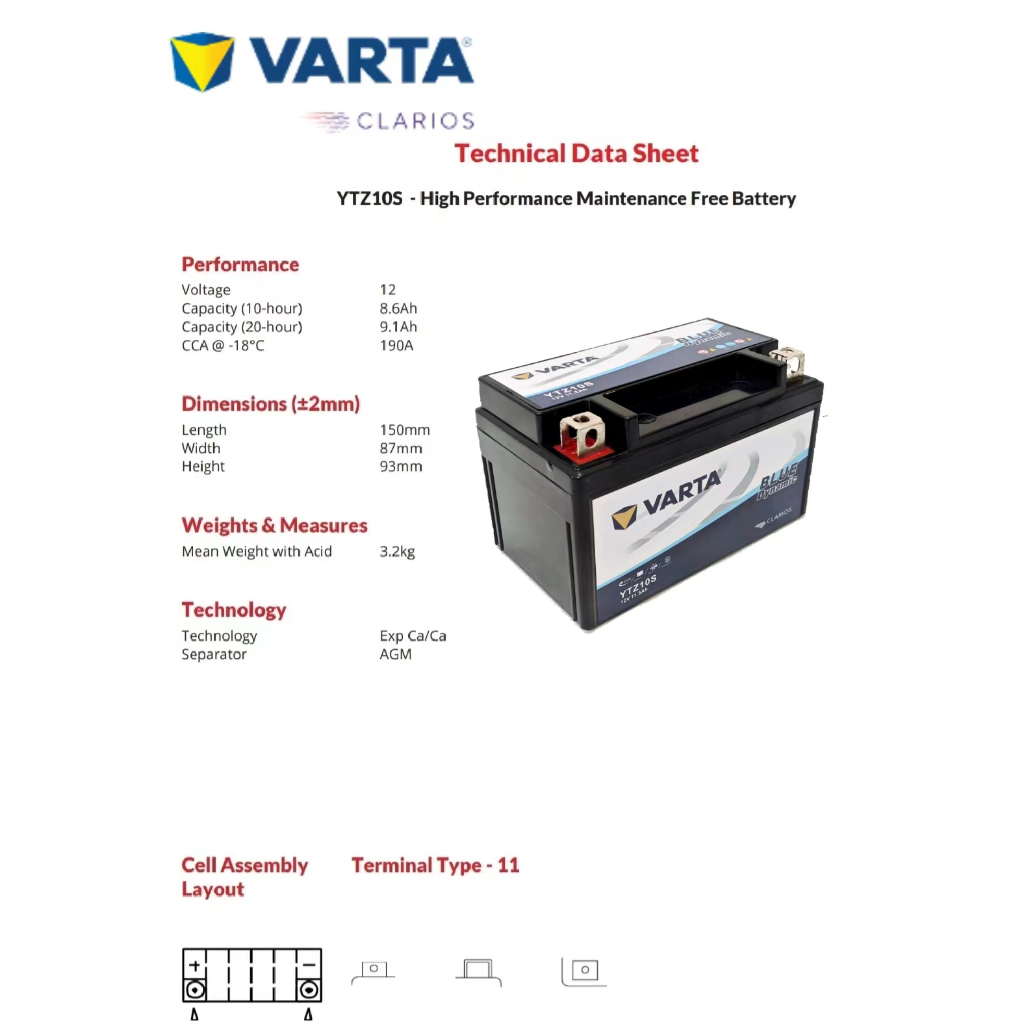 BATTERY GEL YTZ10S MADE IN JAPAN (12V11.5AH) MT09 / TRACER 9 GT ...