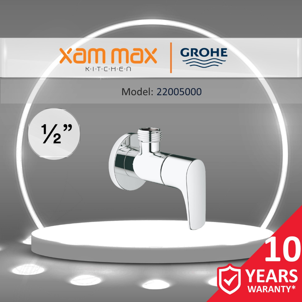 Grohe - BauFlow 22005000 Angle Valve 1/2" / StarLight Chrome Finish ...