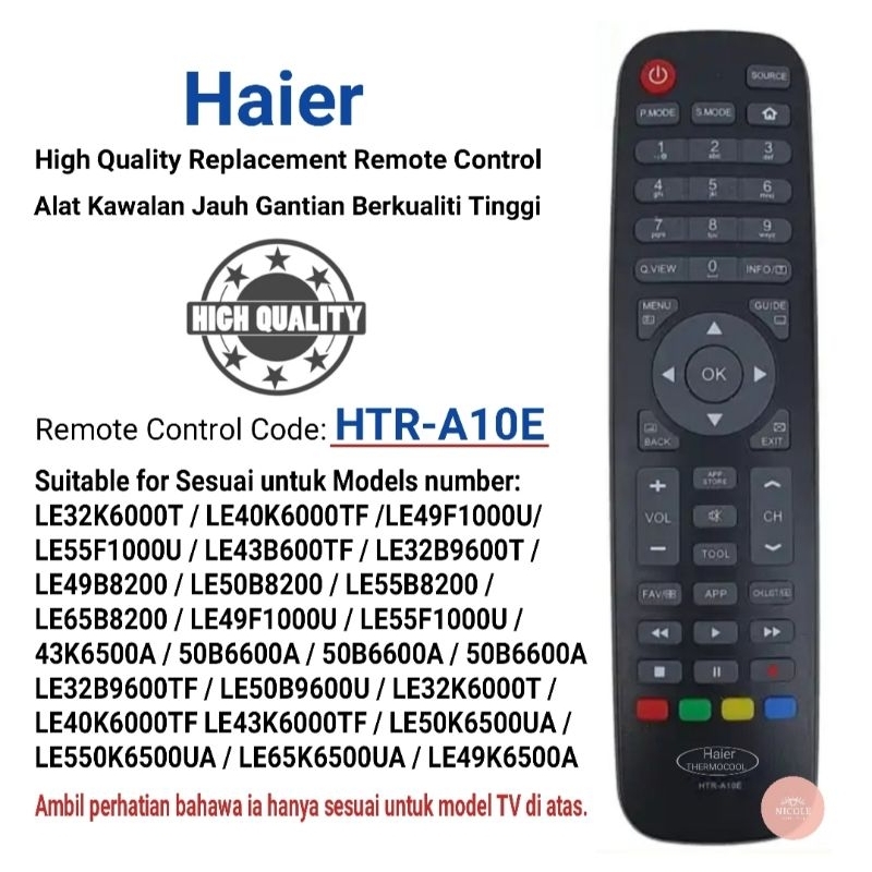 Haier HTR-A10E Smart Led TV Remote Control ( Original OR High Quality ...