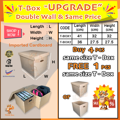 (Buy 4 same size FREE 1)UPGRADE T-box Bergerak Kotak Simpanan Packaging ...