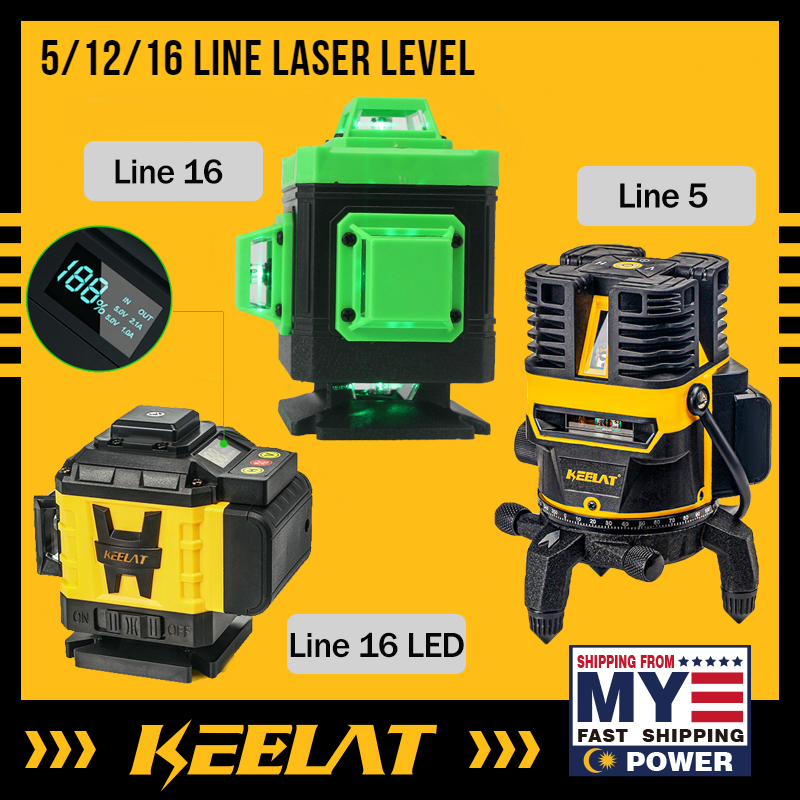 KEELAT 5 /12 /16 Line Laser Level Green Light Self Leveling 360°Rotary ...