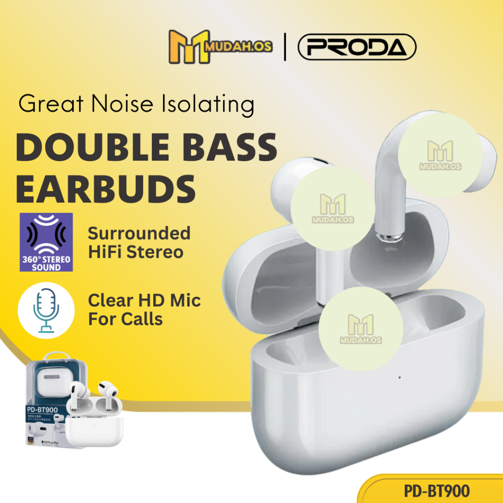 PRODA TWS Stereo Music Bass Earbuds Noise Cancelling MDBT900 Wireless ...