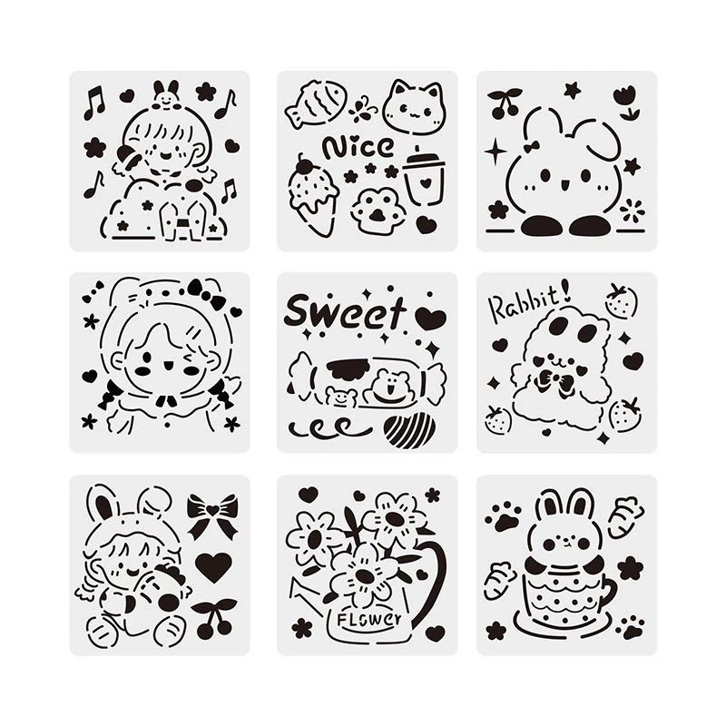 T37. 1-24 (48DESIGNS) SMALL CUTE CARTOON SOFT TEMPLATE STENCIL DRAWING ...