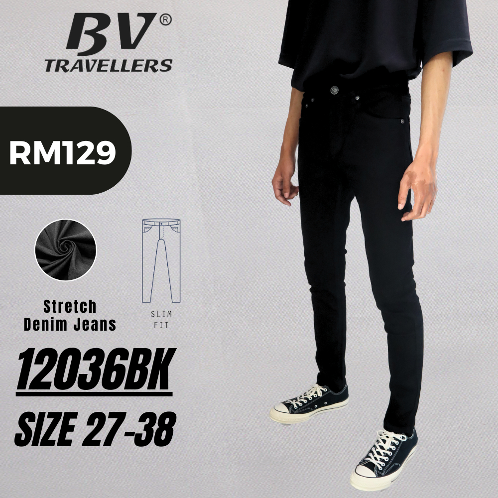 BV Travellers B13 Men's Stretchable Slim Fit Jeans Black 12036 | Shopee ...