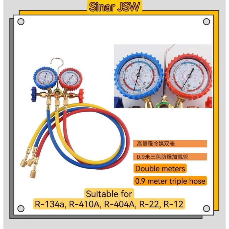 Double Brass Manifold Gauge Fridge Home Car Aircon Gas Meter Pressure ...