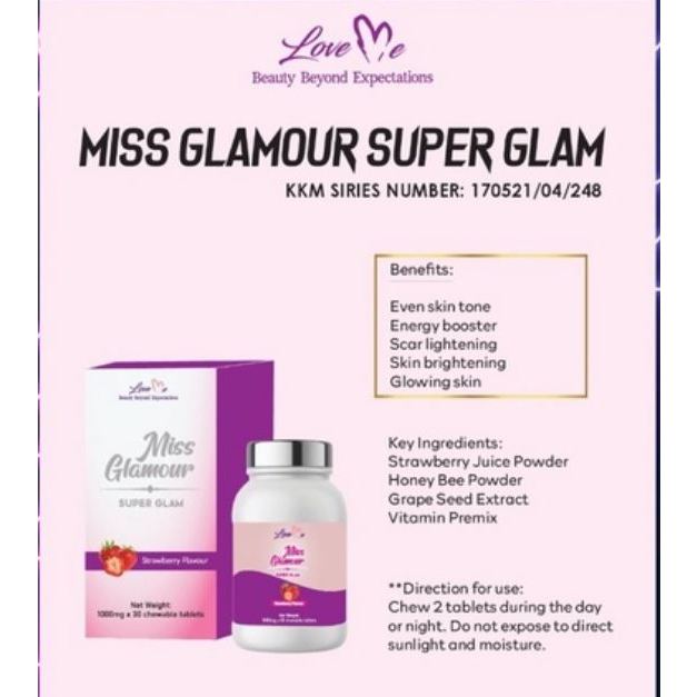 TABLETS LOVE ME MISS GLAMOUR SUPER GLAM STRAWBERY FLAVOUR 1000MGX30 ...