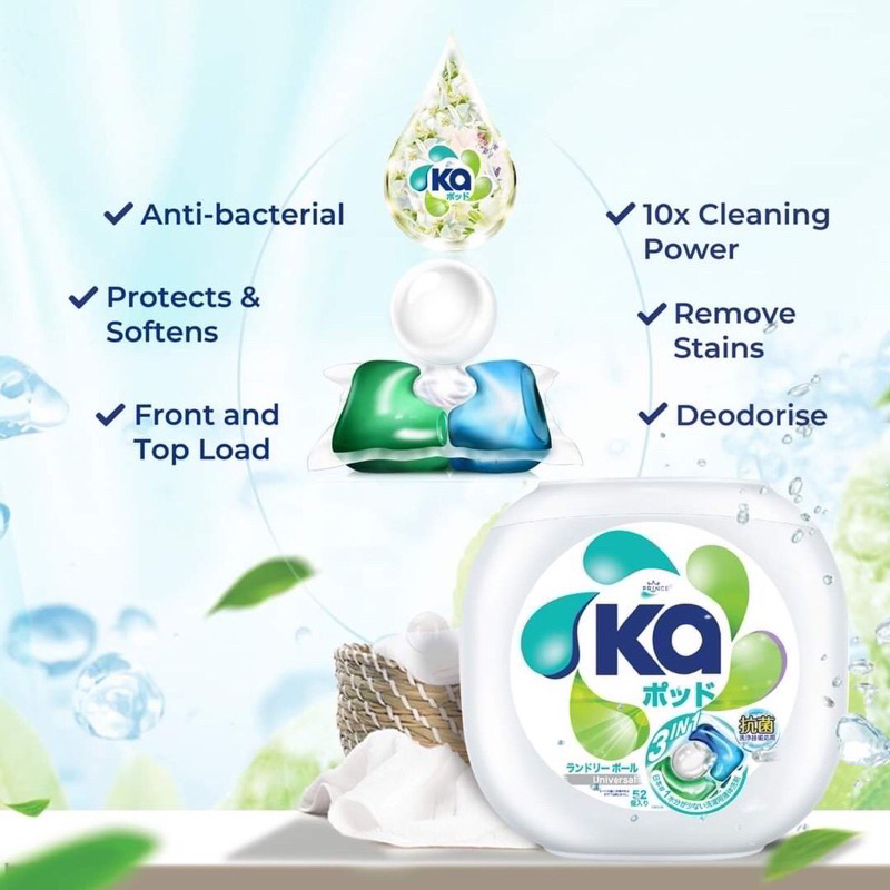 Prince KA Laundry Capsules 3 in 1 Universal 40pcs | 4 in 1 Anti-bacterial form Japan X10 Strong ...