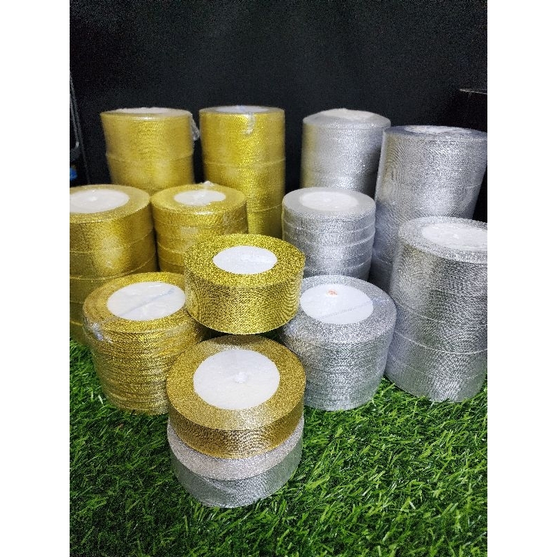 22 Meter /25 Yards Gold And Silver Glitter Ribbon /0.7cm/1cm/2.5cm/4cm ...