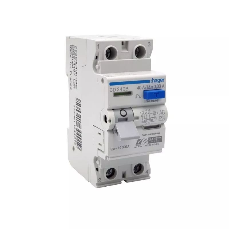 Hager 2P 40A 30mA ACInter Differential RCCB (Residual Current Circuit Breaker)P/N: CD240B ...
