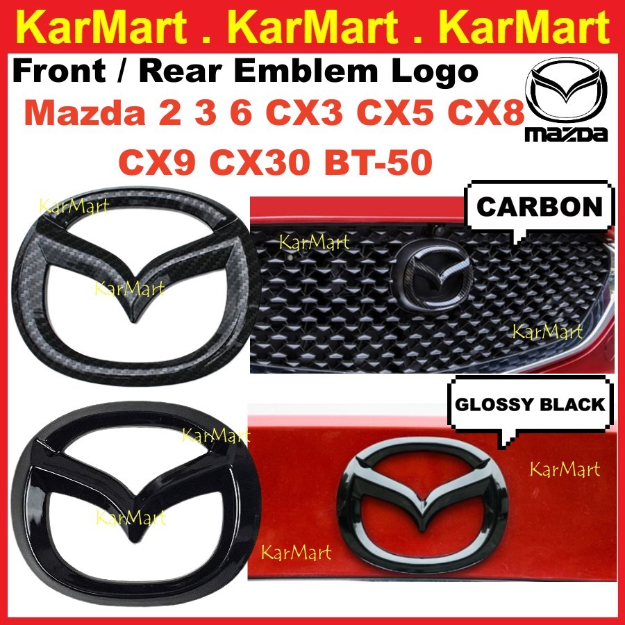 Mazda Front Grille Rear Trunk Glossy Black Carbon Emblem Logo Cover 3D ...