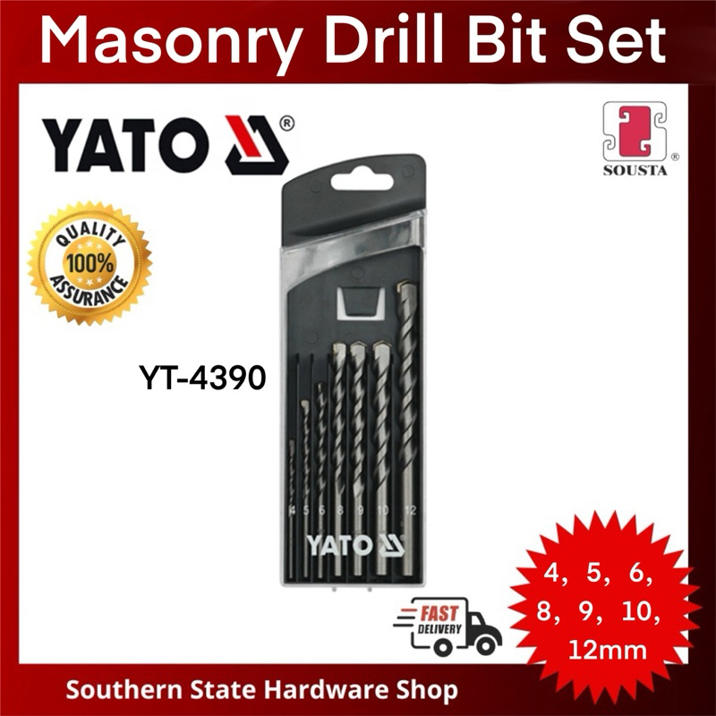 YATO Masonry Drill Bit Set 7 Pcs 4、5、6、8、9、10、12mm/ Model: YT-4390 ...
