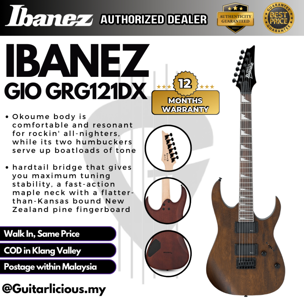 Ibanez GIO GRG121DX Electric Guitar with HH Humbucker Pick up - Walnut Flat / GRG121DX-WNF / GRG ...