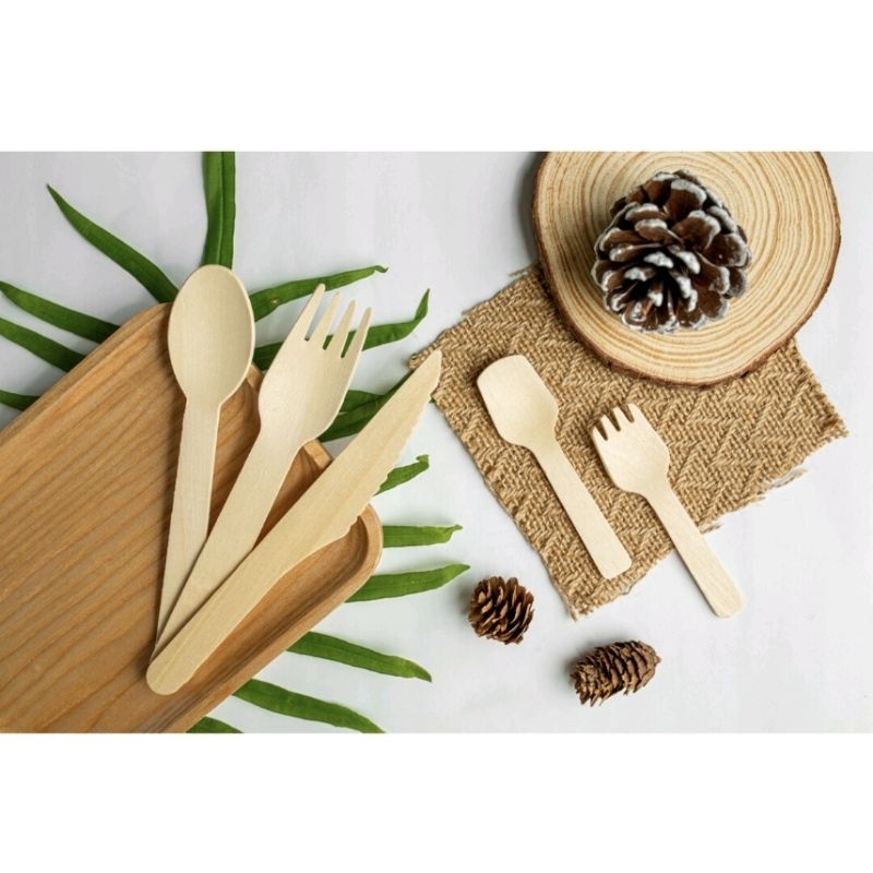 [100pcs] Eco-Friendly Wooden Cutlery Spoon l Fork | Stirrer l Batang ...