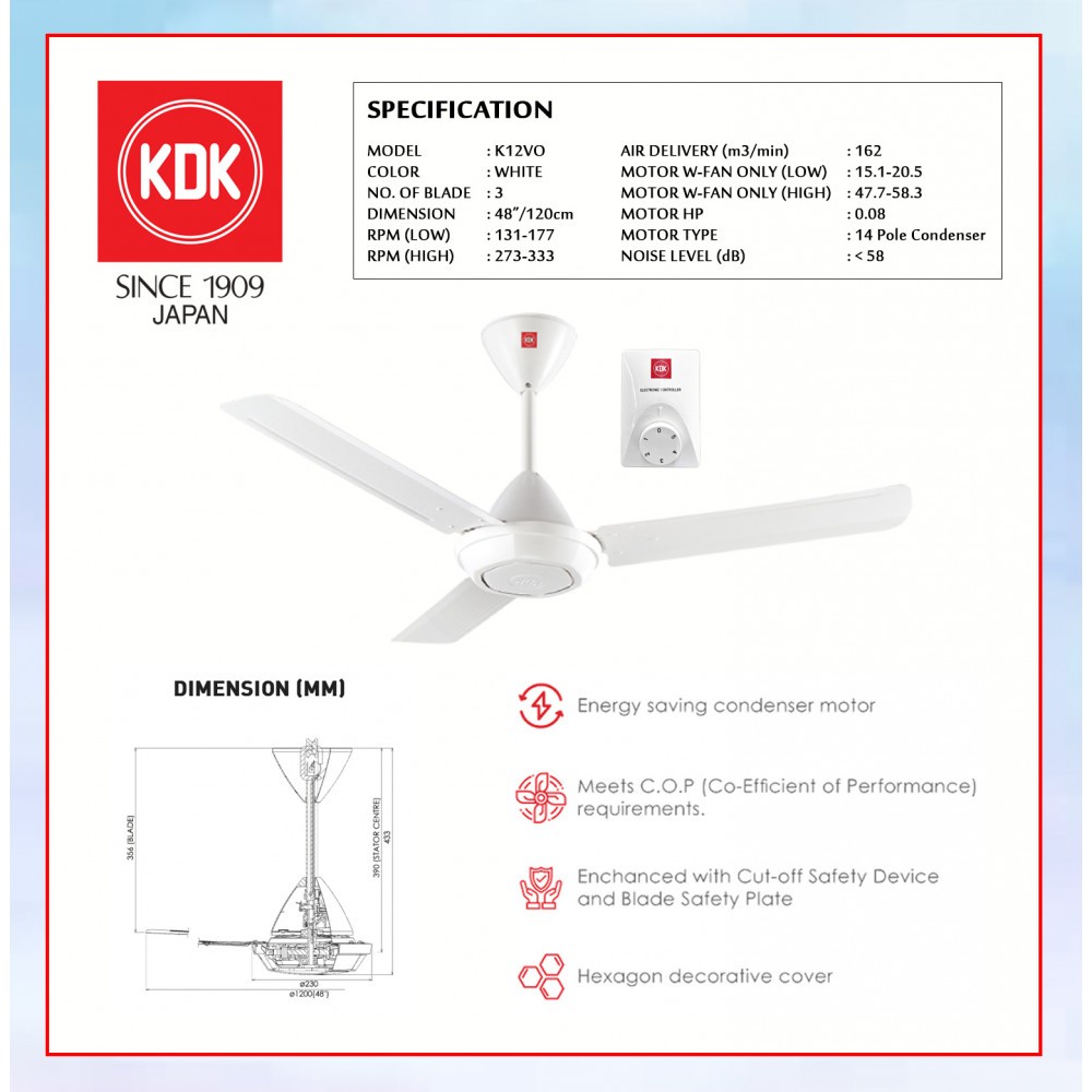 KDK K12VO 48" 3 Blade Ceiling Fan/Kipas Siling | Shopee Malaysia