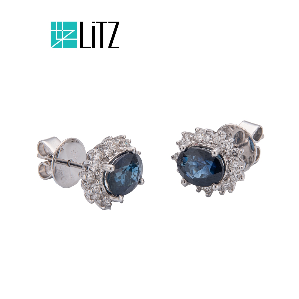 LITZ 18K White Gold Sapphire Diamond Earring XK-JE3769 | Shopee Malaysia