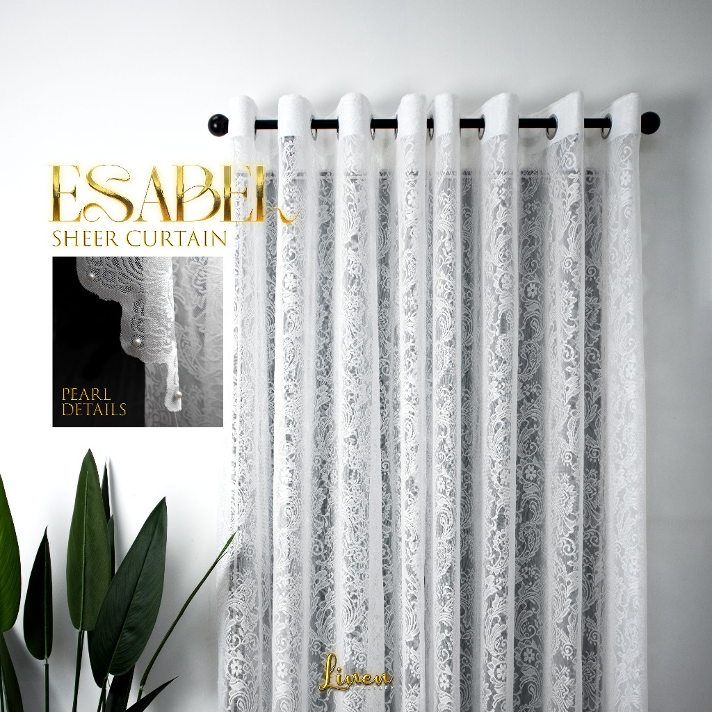 ESABEL sheer white, Langsir lining, lace embroidery with pearl, day ...