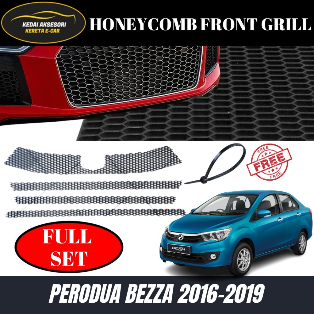 Perodua Bezza 2016-2019 Ready Cut Honeycomb Grill Full Set Top Bottom ...
