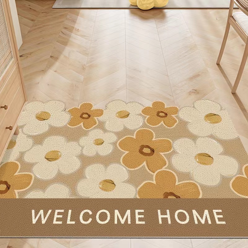 Ready Stock INS Floral Flower Floor Mat PVC Silk Circle Anti-Slip Mat ...