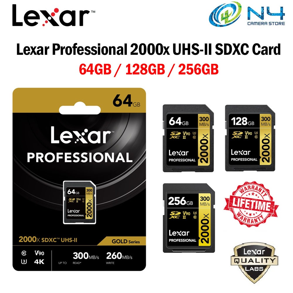 Lexar 64GB 128GB 256GB Professional 2000x SDXC UHS-II, 300MB/s 260 MB/s ...