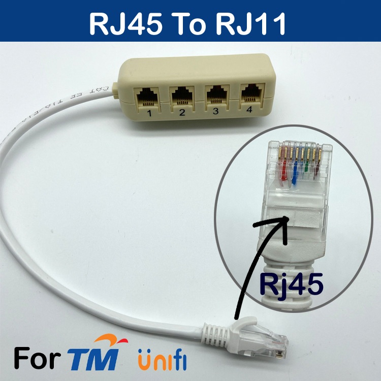 Telephone Splitter, RJ45 1 Male - 4 Way RJ11 / 1 RJ45 To 4 RJ11 ...